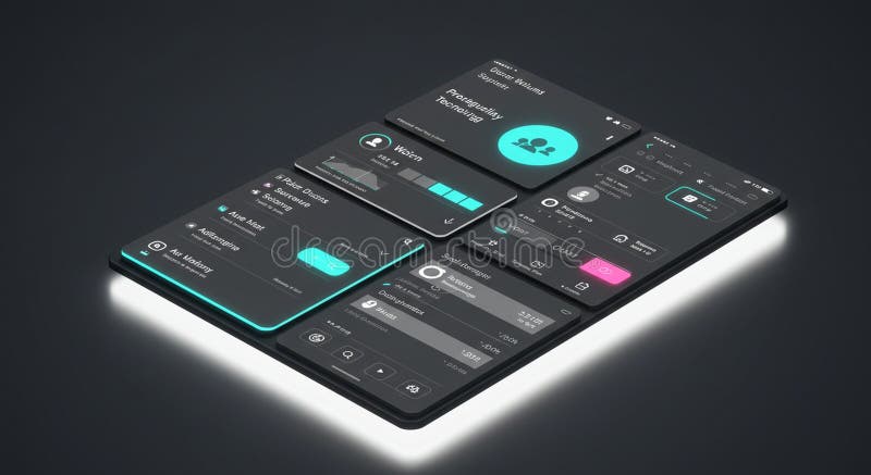Digital Interface Design Featuring Multiple Overlapping Panels with a ...