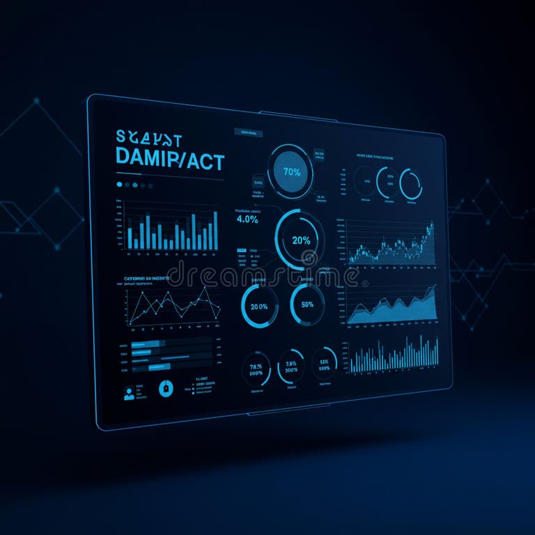 A Digital Interface Displaying a Complex Data Dashboard with Various Charts and Stock ...