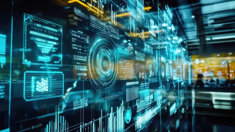 Digital Interface Displaying Complex Data Visualizations In A Modern Workspace Setting During