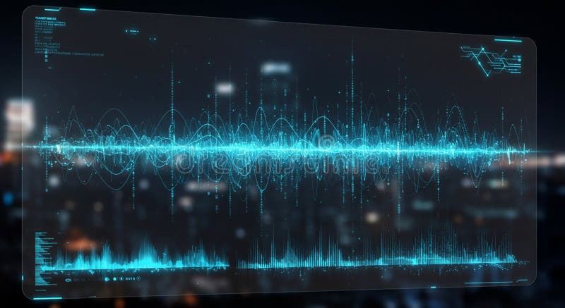 A Digital Interface Displaying a Complex Sound Wave or Data Visualization. the Stock ...