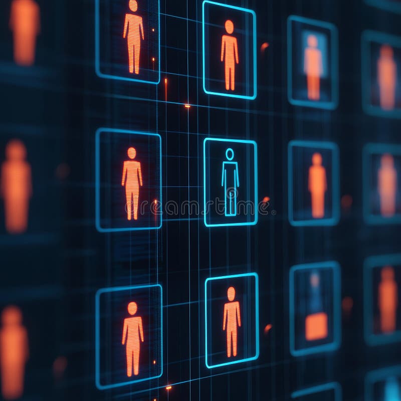 Digital Interface Displaying Human Figures in a Grid Format with ...