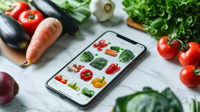 Digital Interface Displaying a Mobile Grocery List App Stock ...