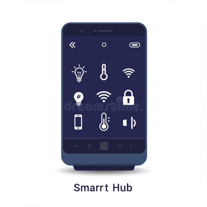 Digital Interface Displaying a Smart Hub Concept on a Dark Blue Screen ...