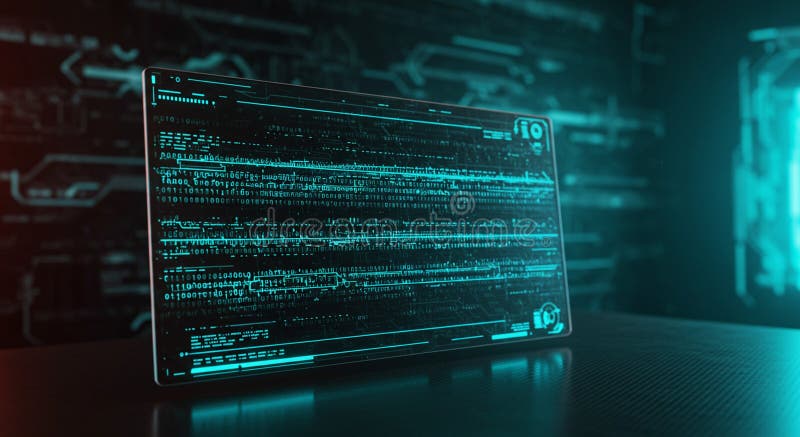 A Digital Interface Displays Complex Code and Binary Data on a Transparent, Futuristic Stock ...