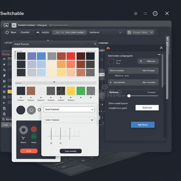 A Digital Interface Displays a Design Software with Multiple Floating ...