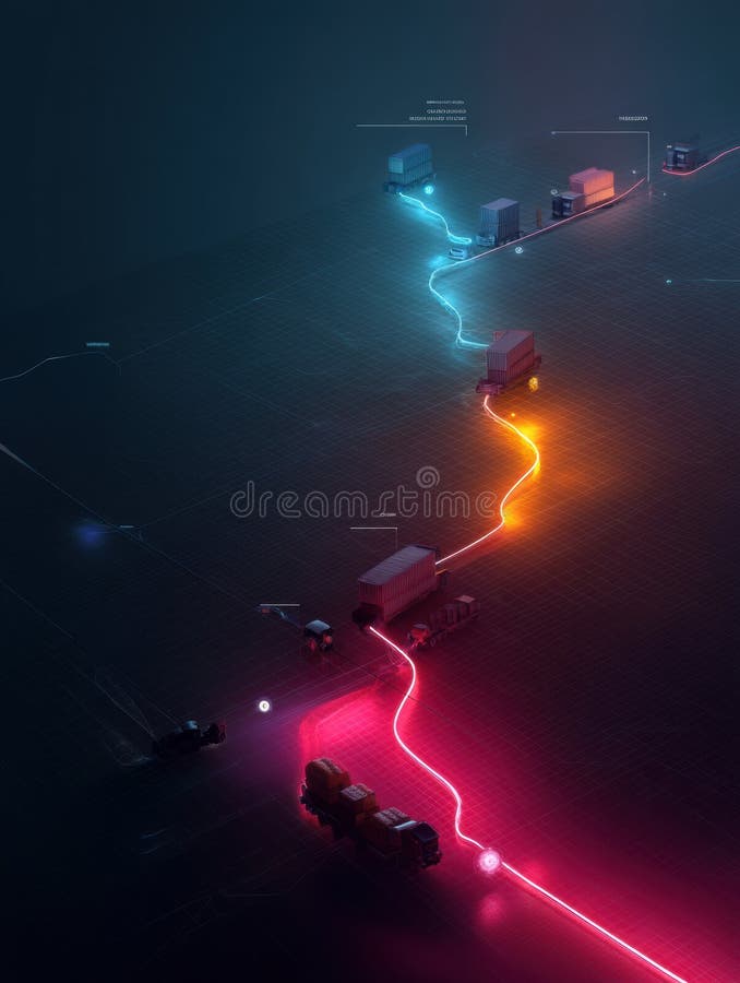 Shipment Tracking Progress Illustrated with Glowing Paths Showcasing ...