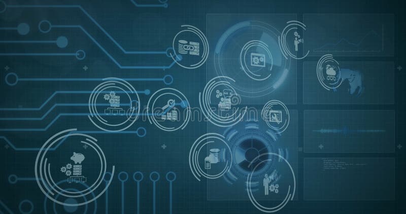 A Digital Interface Displays Various Business and Technology Icons ...
