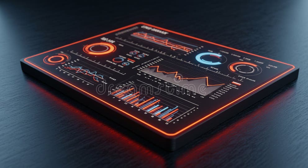 A Digital Interface Displays Various Data Visualizations and Analytics on a Sleek, Black, Stock ...