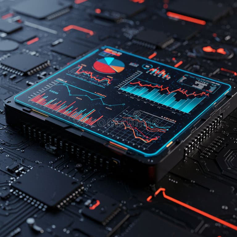 A Digital Interface Displays Various Data Visualizations on a Tablet ...