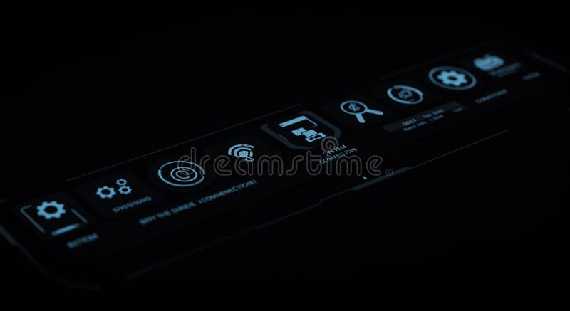 A Digital Interface Featuring a Dark Background with Glowing Blue Icons ...