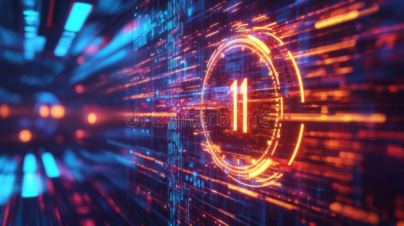 Digital Interface with Glowing Orange Countdown Timer Showing Number ...