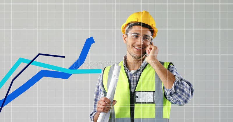 Digital Interface with Graphs Overlays Engineer Discussing Global ...