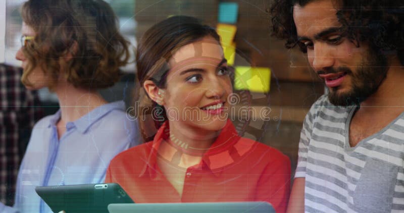 Digital Interface Image Over Diverse Colleagues Collaborating with ...