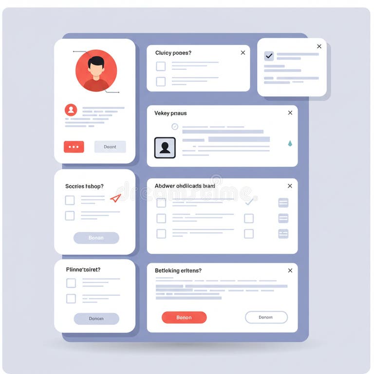 Digital Interface Layout with Multiple Rectangular Cards, Each ...