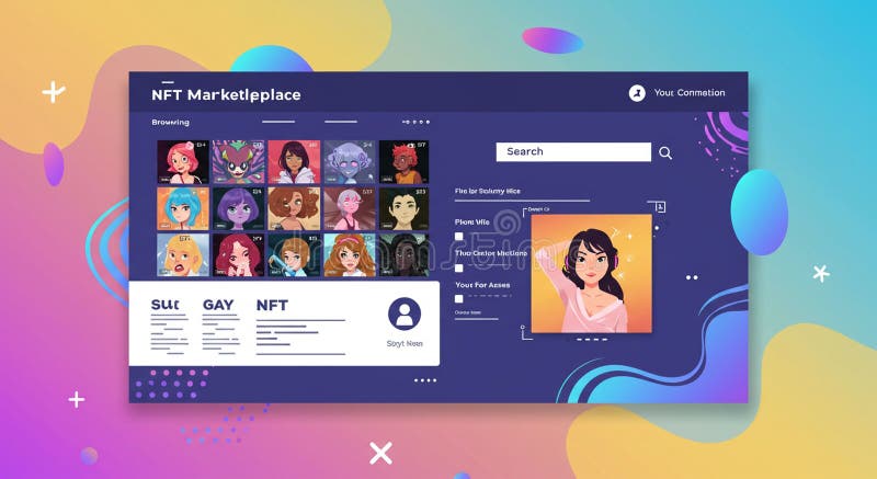 Digital Interface of an NFT Marketplace Features a Grid with Various ...