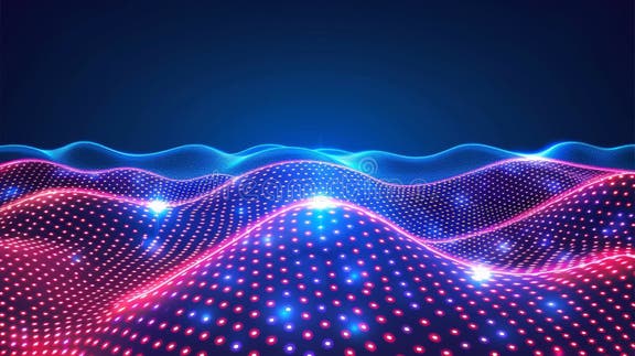 Digital Interface, Pixelated Data Stream, Binary Code, Encryption Concept, Glowing Red and Blue ...