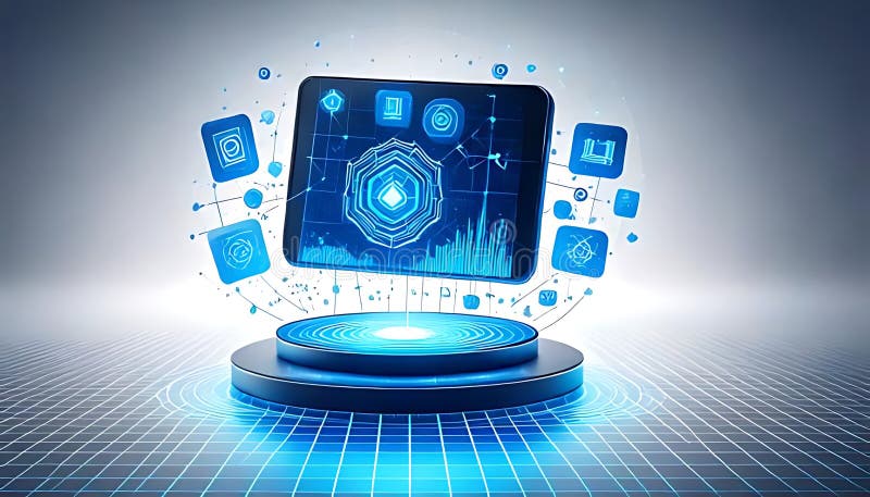 A Digital Interface is Showcased with Vibrant Blue, Glowing Elements ...