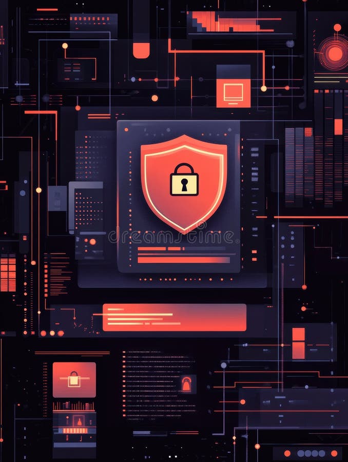 A Digital Interface Showcases a Shield and Lock Icon, Symbolizing ...