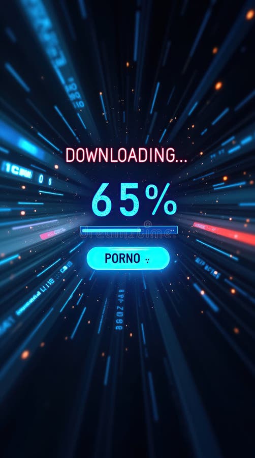 Futuristic Digital Download Screen with Bold Red Downloading Message ...