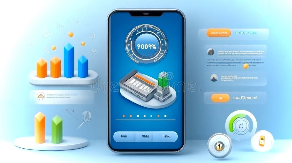 Digital Interface Showcasing Smartphone with Electronic Data ...