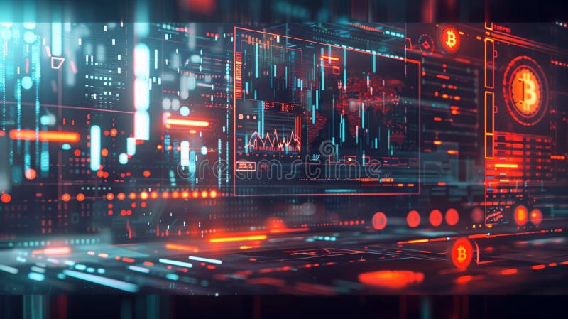 Digital Interface Showing Bitcoin Data and Futuristic Cityscape View ...