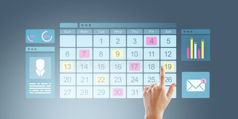 Digital Calendar Interface with Hand Selecting Date Stock Illustration ...