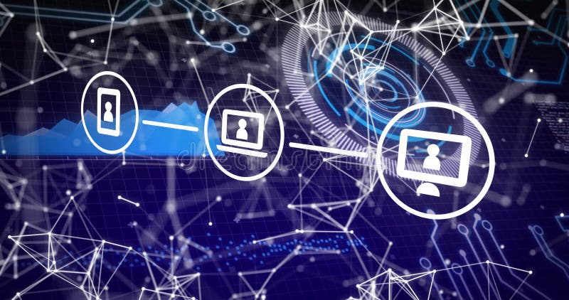 Digital Interface Showing Network Connections and Data Processing in Animation Style Stock Video ...