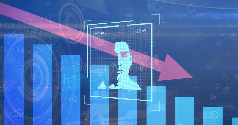 Digital Interface Showing User Profile with a Declining Graph and Bar ...