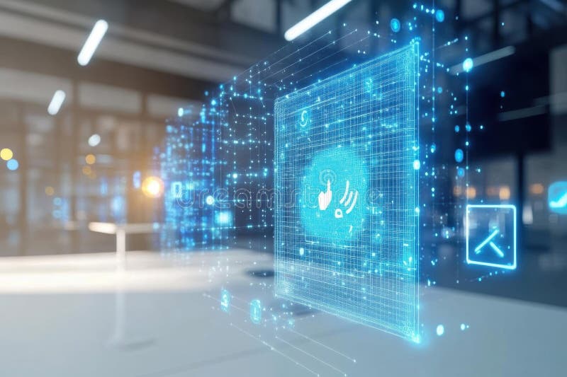 Digital Interface Shows Touch Technology in Modern Office with ...