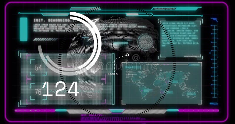 Digital Interface with World Maps and Data Processing Animation Over Global Network Stock Video ...