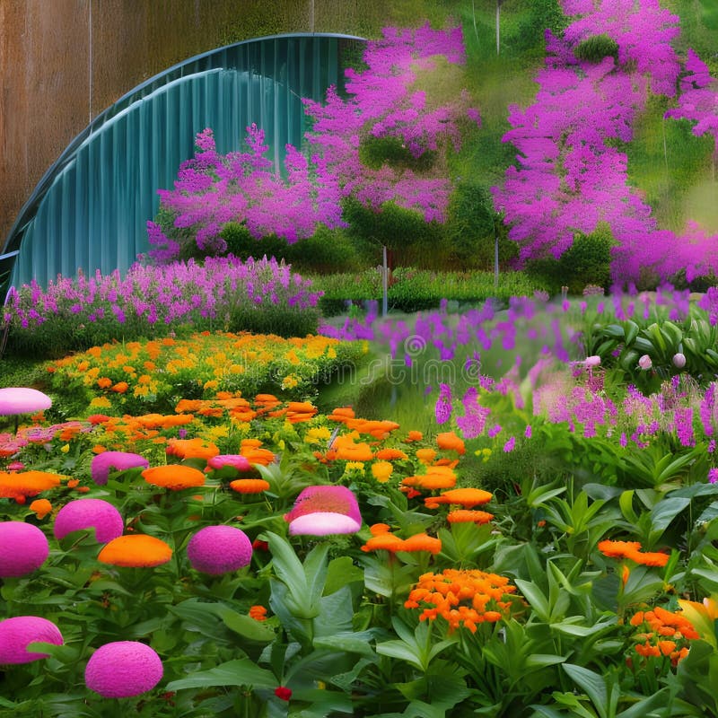 A Digital Interpretation of a Garden, with Blooming Flowers and Plants ...