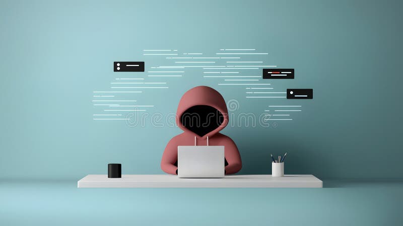 Digital Intruder in a Hooded Sweatshirt Working on a Laptop in a ...