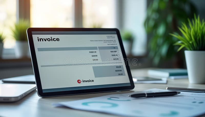Digital Invoice Displayed on Modern Tablet. Business Documents ...