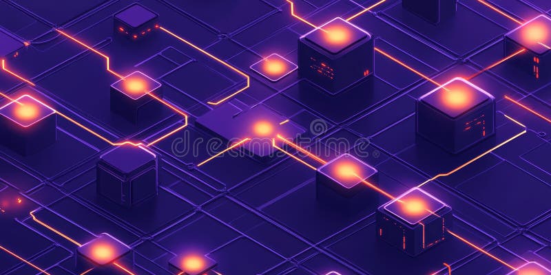Digital Isometric Network Map with Glowing Data Points and Connections ...