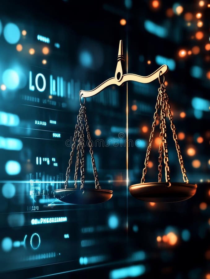 Digital Justice a Balanced Scale on a Tech Background Symbolizing ...
