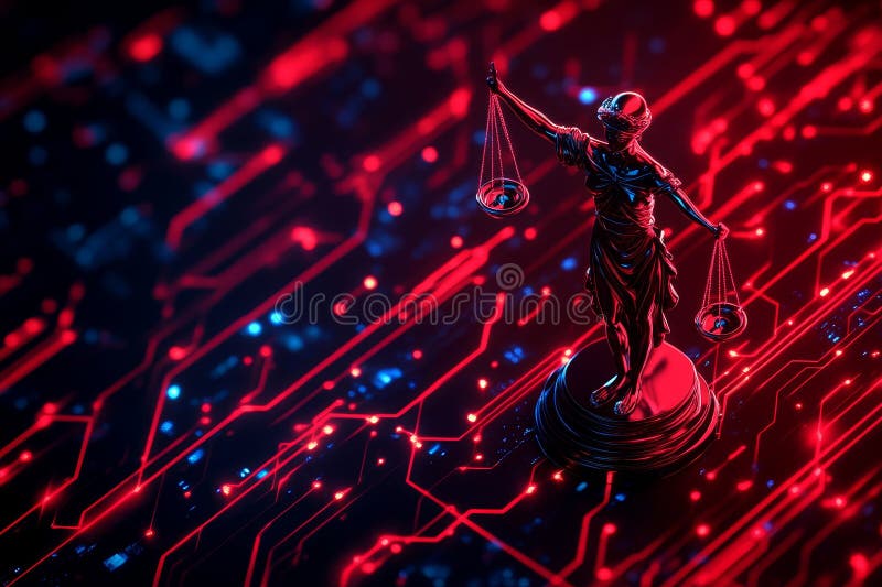 Digital Justice Lady Justice on a Circuit Board Representing the ...