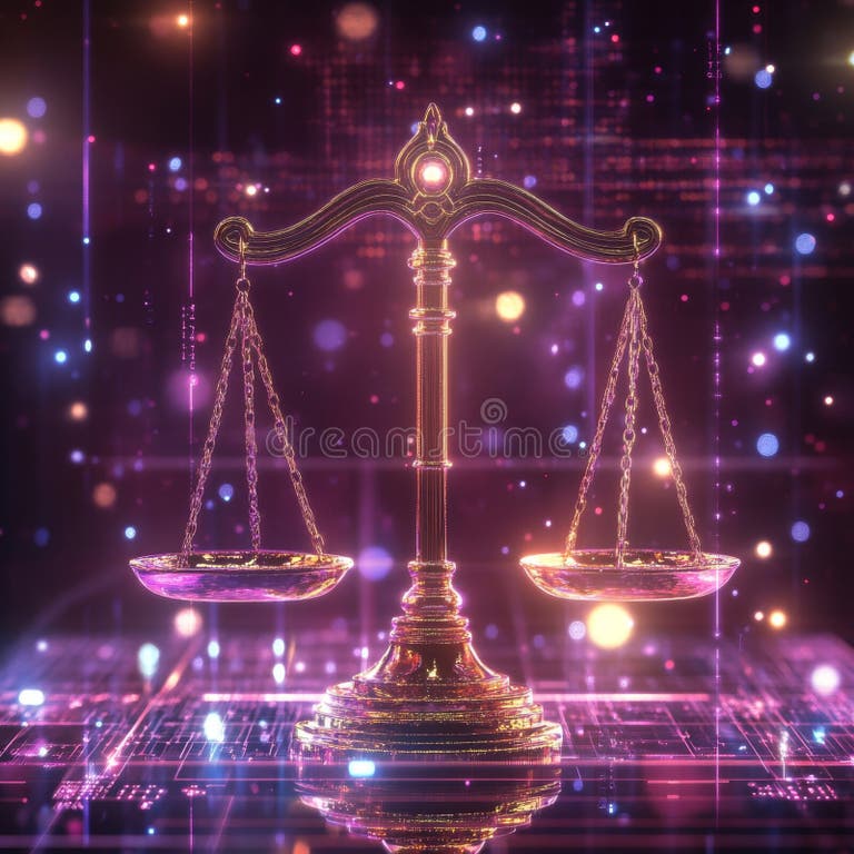 A Digital Justice Scale with Bright Lines Shining on a Dark Surface ...
