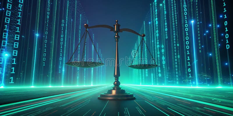 Digital Justice Scales and Binary Code, Law , Ethics Stock Illustration ...