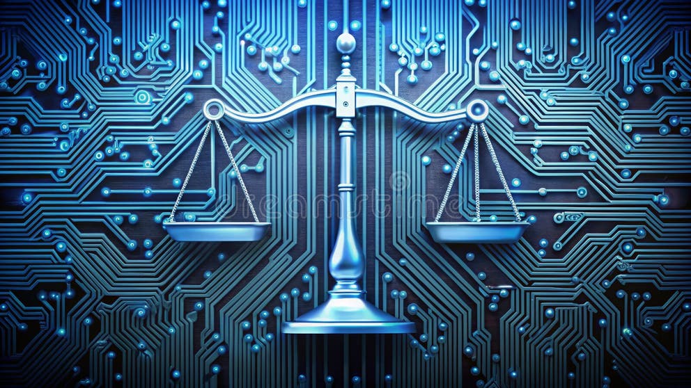 Digital Justice Scales on Circuit Board Stock Illustration ...