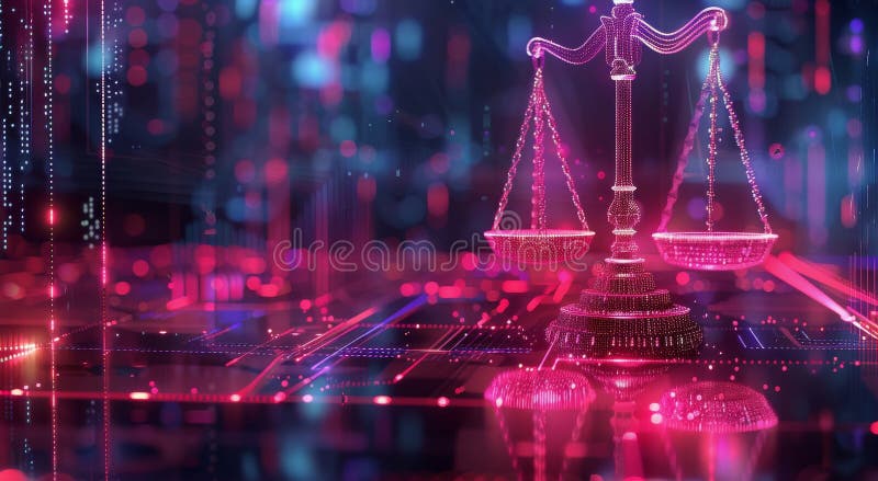 Digital Justice: Scales of Justice on a Computer Screen with Binary ...