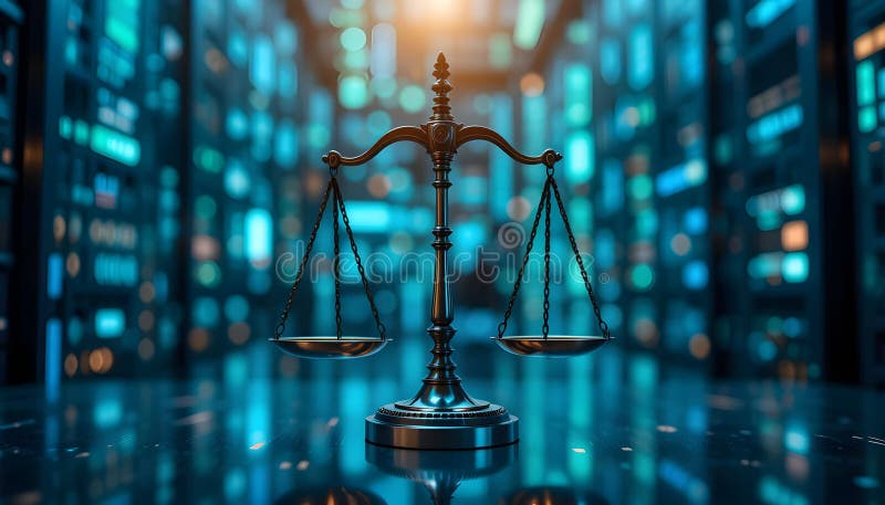 Digital Justice: Scales of Justice in a Data Center Stock Illustration ...