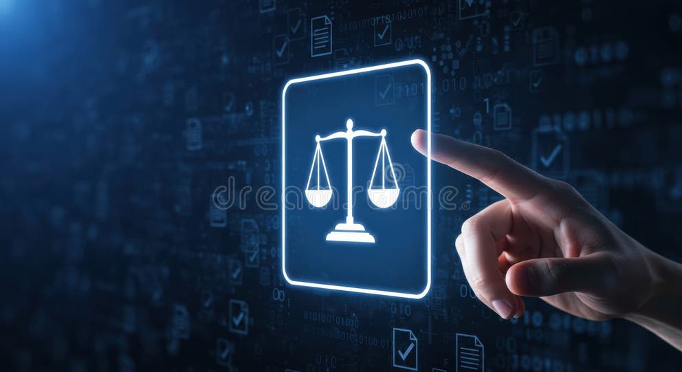 Digital Justice: Scales of Justice Icon on Interactive Interface Stock Illustration ...