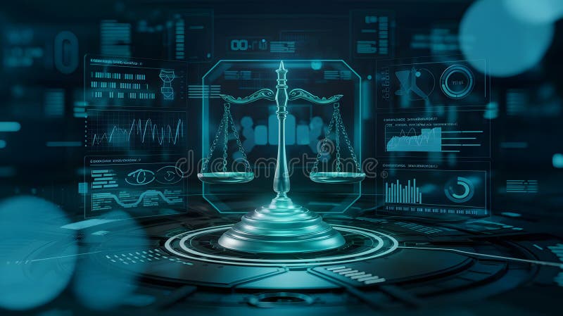 Digital Justice Scales of Justice on a Futuristic Tech Interface Stock ...