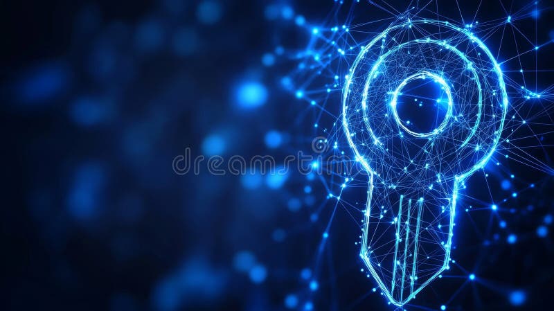 Digital Key on Blue Technology Background, Abstract Concept of Cyber ...