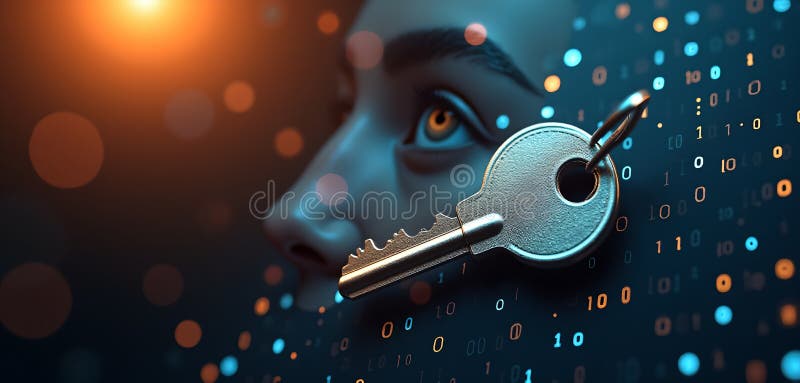 Digital Key and Eye with Binary Code Background Stock Illustration - Illustration of privacy ...