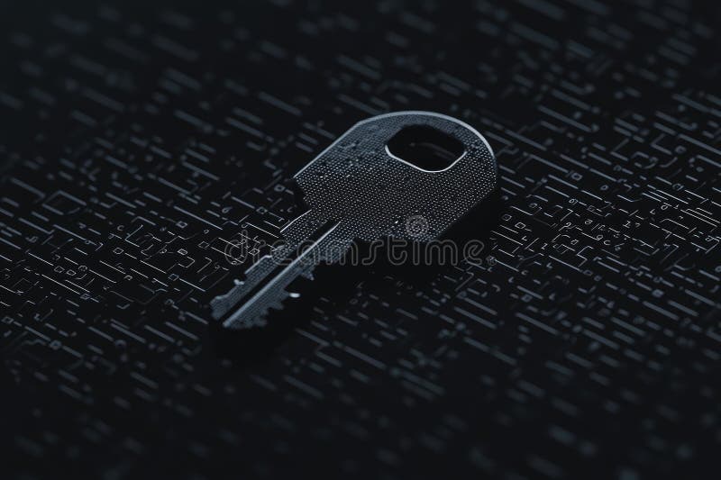 Digital Key Floating Above Dark Sea Background Stock Illustration ...