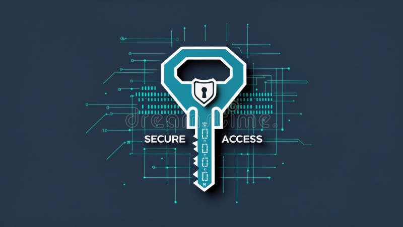 Digital Key Illustration with Text "Secure Access" on a Dark Background ...