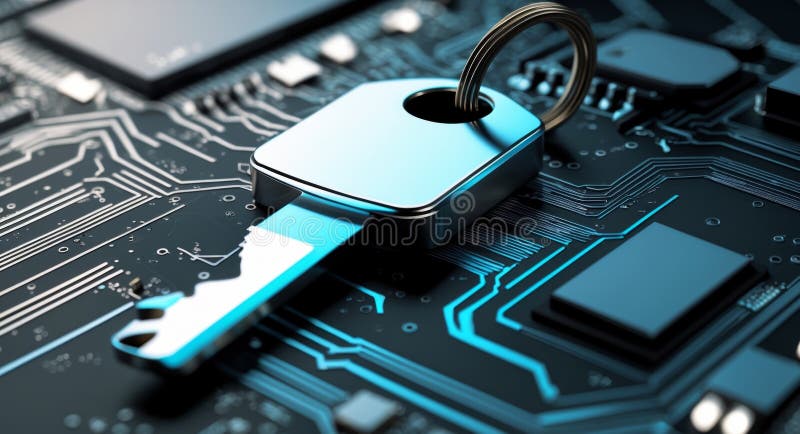 Digital Key on Motherboard, Cyber Security Concept, System Protection ...