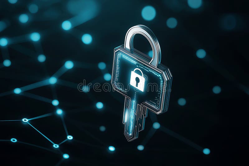A Digital Key with a Secure Lock Symbol, Representing Cybersecurity and Data Protection in a ...