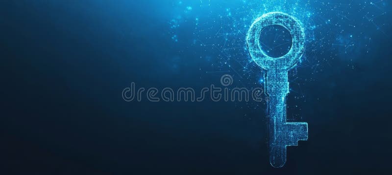 Digital Key Symbol on Blue Tech Background Featuring Abstract Lines ...